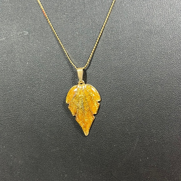 Jewelry | Fall Leaf Necklace Gold Tone Gold Glitter Enamel 17 ...